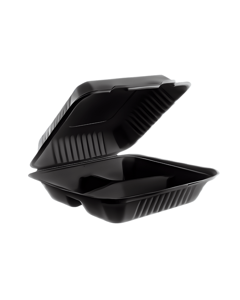 Royalty Eco Black 8" x 8" 3 Compartment MFPP Hinged Container – CleanCo